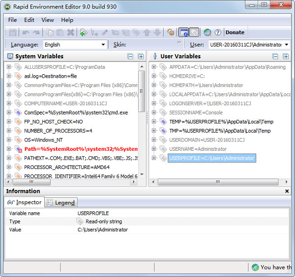 Rapid Environment Editor(查看系统环境变量)9.0.930多国语言绿色版-纯净之家